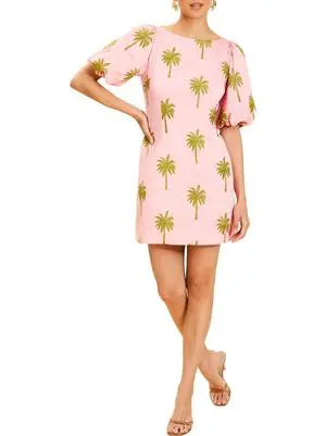 Mestiza New York Donovan Embroidered Poplin Puff-sleeve Mini Dress - Pink