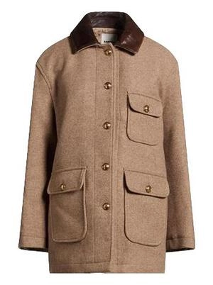 Sandro Single-breasted Coat In Wool, Polyamide, And Lambskin - Grey