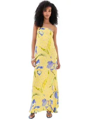 RESA RESA Ophelia Maxi Dress - Floral & Polka Dot Print Strapless Gown
