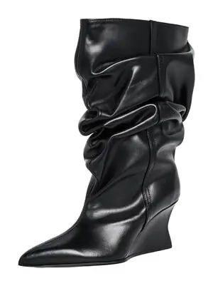 Balmain Calfskin Ankle Wedge Boots - Noir