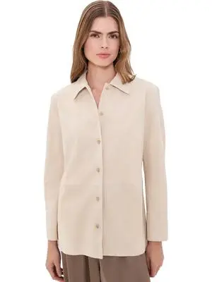 Vince Suede Paneled Button Down Shirt - Sand Beige