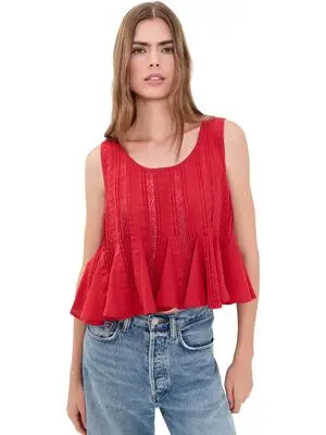 Sea Pippa Blouse Pintucked & Crocheted Cotton Sleeveless Top - Red