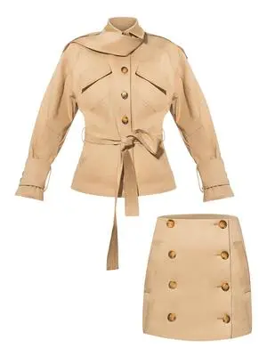 TIA DORRAINE Belted Trench Jacket And Mini Skirt Set - Beige
