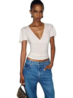 REFORMATION REFORMATION Cosette Flutter Sleeve V-Neck Knit Top
