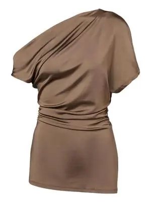 Tove Ruched Draped Jersey Top - Brown