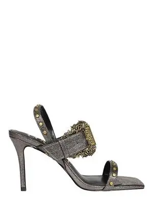Versace Emily Baroque Buckle High Heel Sandals - Gray