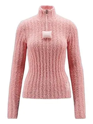 Moncler Cotton Terry Cloth Zip-up Turtleneck Jumper - Pink