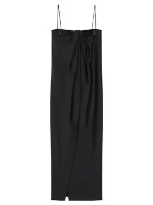 Givenchy Sliced Long Dress In Wool And Mohair With Bow - Black