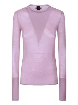 Pinko Long-sleeved Knitted Sheer T-shirt - Pink
