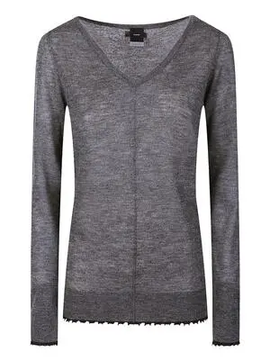 Pinko V-neck Frayed Hem Long-sleeve Sweater - Black