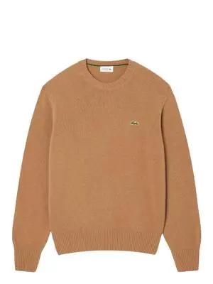 Lacoste Crewneck Jumper With Logo Patch - Beige