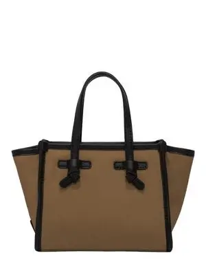 GIANNI CHIARINI Two-toned Canvas Shoulder Bag With Leather Trim - Green