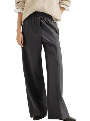 Brunello Cucinelli Tropical Luxury Wool Loose Track Trousers - Lignite Grey