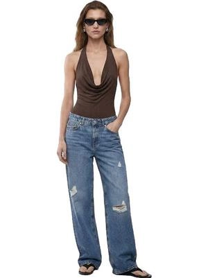 Koton Koton Halter Neck Drape Bodysuit Brown