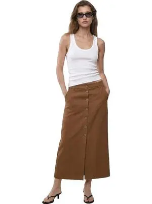 Koton Button-down Midi Linen Skirt - Brown