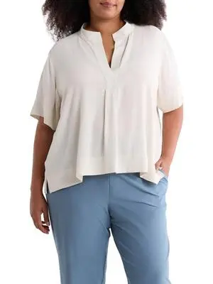 Eileen Fisher Split Neck Short Sleeve Silk Top - Plstr