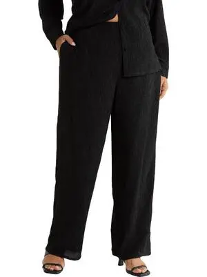 Eileen Fisher Straight Leg Crinkled Pants - Black