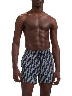Bugatchi Cruz Print Swim Trunks - Navy