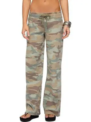 EDIKTED Kenan Straight Leg Camouflage Sweatpants - Sage