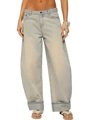 EDIKTED EDIKTED Kella Low Rise Baggy Cuffed Wide Leg Jeans Light-blue