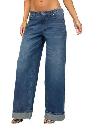 EDIKTED Gatz Cuffed Wide Leg Jeans - Medium-blue-washed