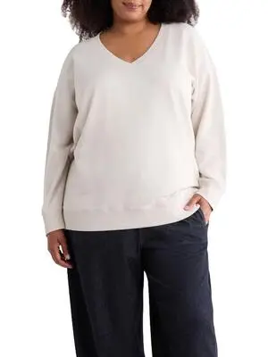 Eileen Fisher V-neck Organic Cotton Sweatshirt - Plaster