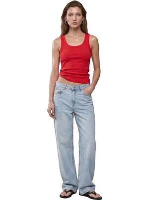 Koton Scoop Neck Ribbed Cotton Tank Top - Red
