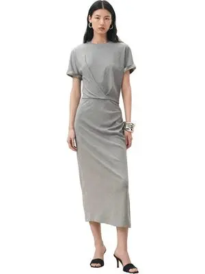 Fabrique Clara Cotton T-shirt Dress With Plaid Hem - Grey
