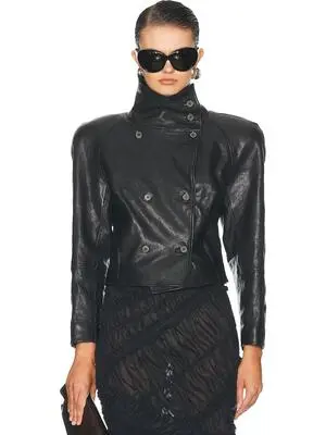 Magda Butrym Leather Jacket With Padded Shoulders - Black