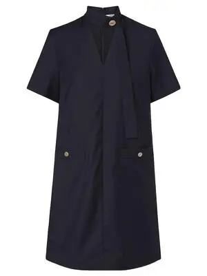 Moncler Tie-neck Virgin Wool Mini Dress - Blue