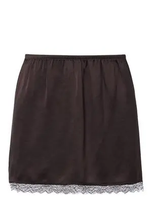 LESET Leset Lace-Trimmed Satin Miniskirt Brown