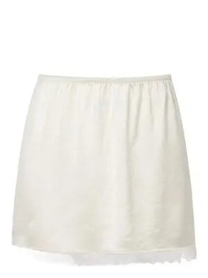 LESET Leset Lace-Trimmed Satin Miniskirt White
