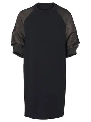 Sacai Cotton Mini Dress With Nylon Sleeves - Blue
