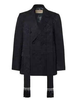 Valentino Garavani Floral Jacquard Linen And Silk Blazer - Blue