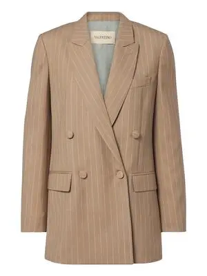 Valentino Garavani Pinstripe Virgin Wool Double-breasted Blazer - Beige