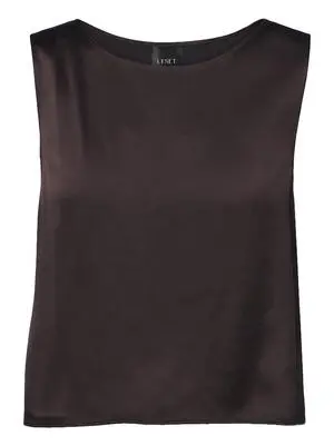 LESET Lace-trimmed Satin Crop Top - Brown