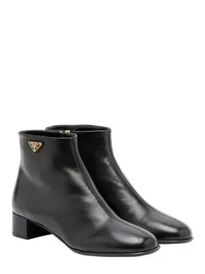 Prada Leather Ankle Boots With Gold Tone Hardware - Black