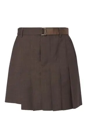 Sacai Pleated Asymmetric Wool Skort - Brown