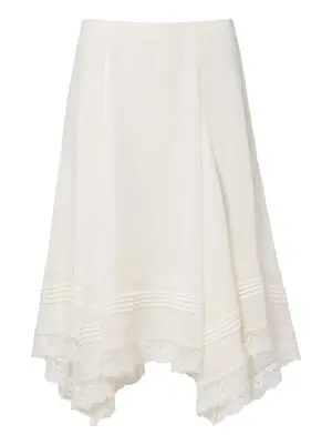 XU ZHI Asymmetric Lace-trimmed Midi Skirt - White