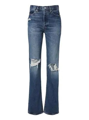 FRAME The Vertical Distressed Straight Jeans - Blue