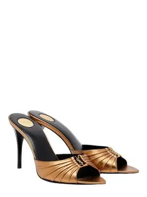Saint Laurent Babylone Metallic Leather Mules - Gold