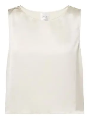 LESET Lace-trimmed Satin Crop Top - White