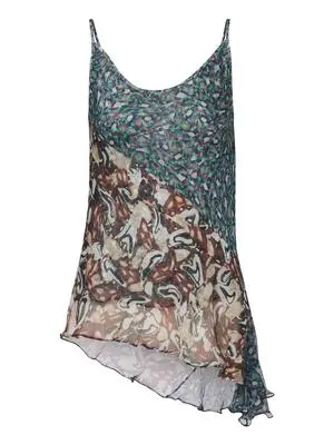 Dries Van Noten Printed Asymmetric Silk Top - Multicoloured