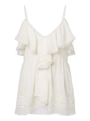 XU ZHI Ruffled Lace-trimmed Top Off - White