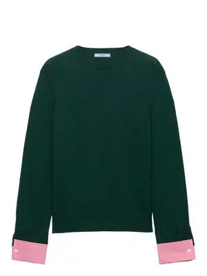 Prada Wool And Cashmere Crew-neck Sweater With Detachable Shirt Cuffs - Green