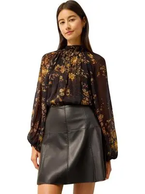 MARIE OLIVER Scottie Top With Sheer Raglan Sleeves In Print - Gilded