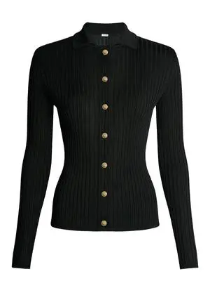 Balmain Ribbed Knit Cardigan With Gold-tone Buttons - Black