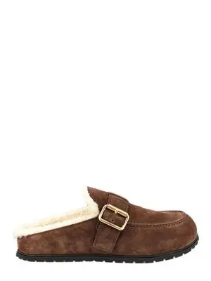 Prada Buckled Suede Shearling-lined Slipper - Brown