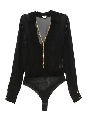 Elisabetta Franchi Sheer Bodysuit With Gold Chain Detail - Black