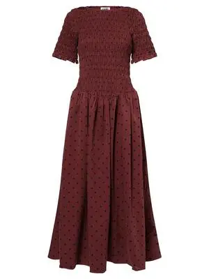 AMY LYNN Beatrix Polka Dot Smocked Midi Dress - Red